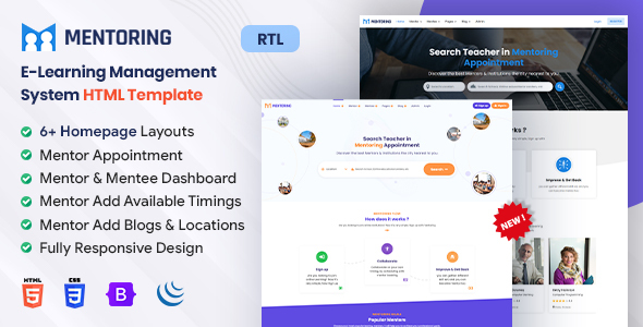 Mentoring Elearning Learning Management System And Mentor Booking Lms Template With Admin Html